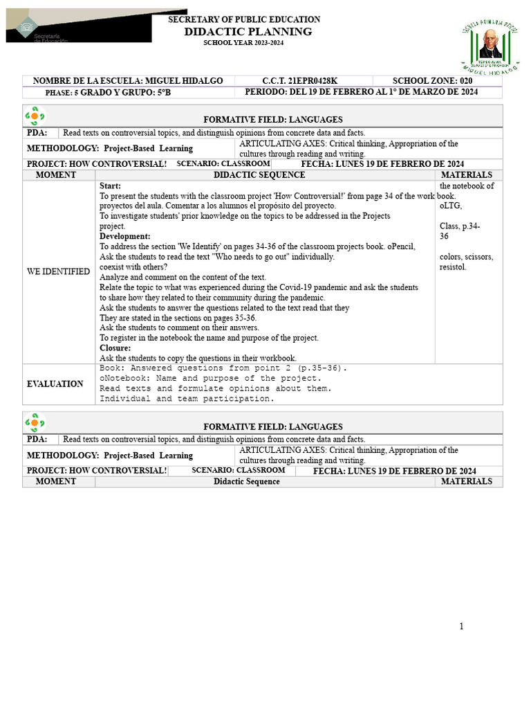 5th B PLANNING FROM FEBRUARY 19 TO MARCH 1, 2024 | PDF | Books ...