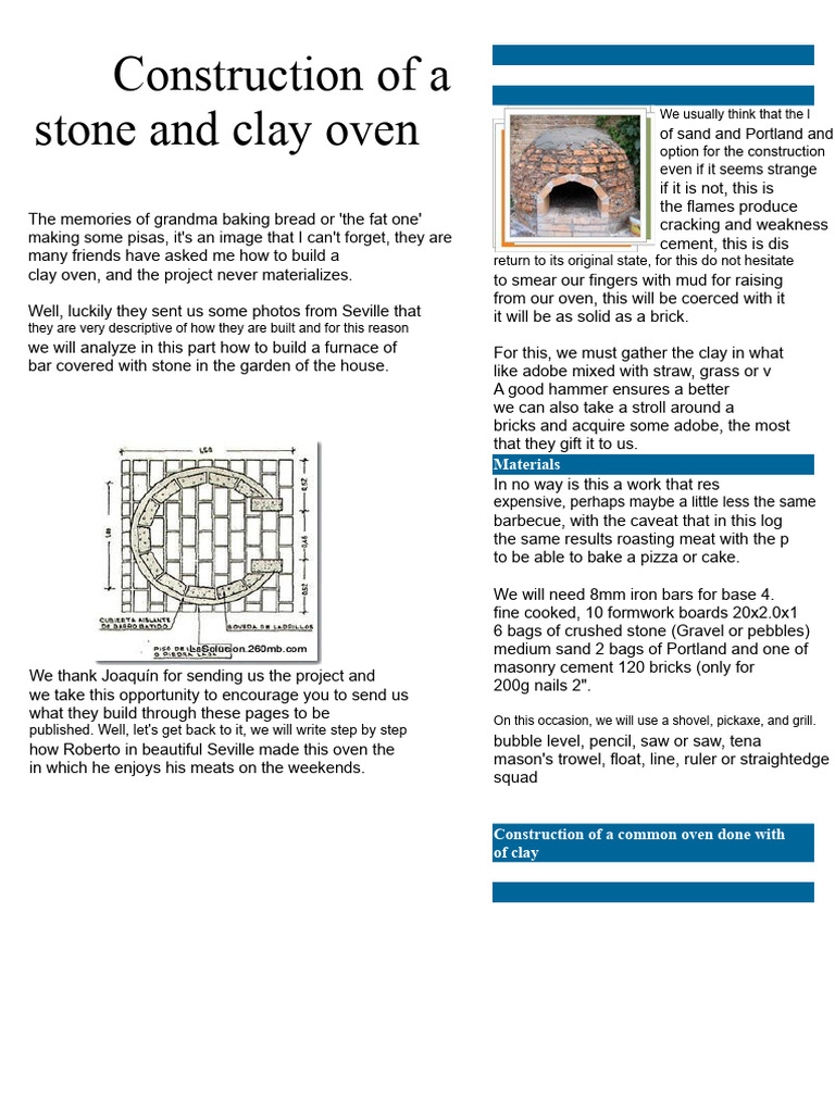 Build a Stone and Clay Oven Guide | PDF | Brick | Concrete