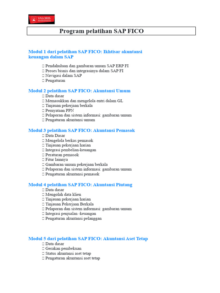 Pelatihan Lengkap SAP FICO 12 Modul | PDF