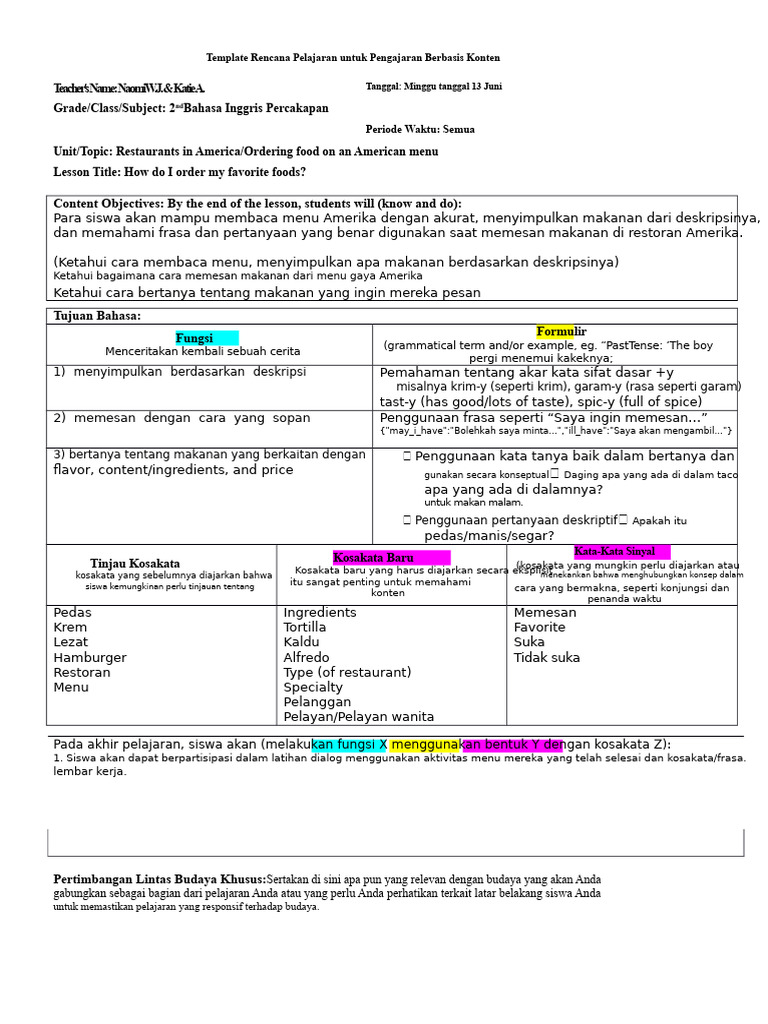 Cbi Rencana Pelajaran Template Terisi | PDF