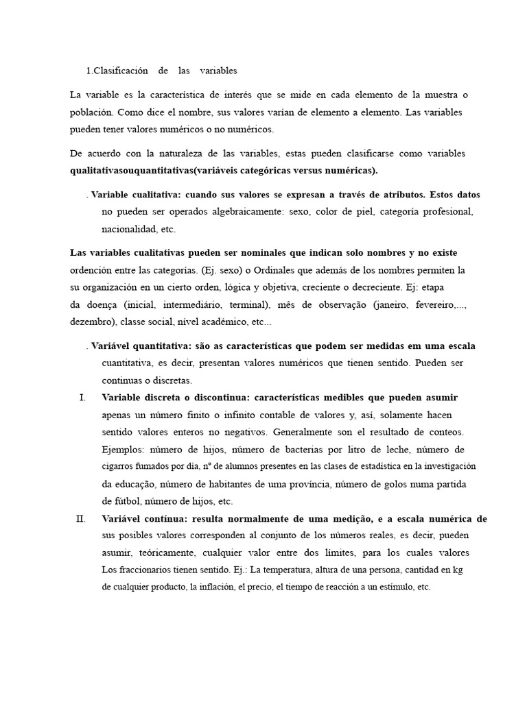 Clasificación De Las Variables Pdf Estadísticas Infinito