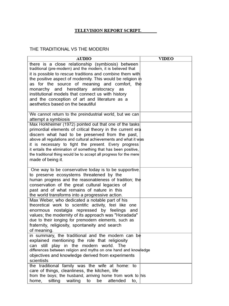 Traditional vs Modern: A Cultural Analysis | PDF | Traditions | Liberal ...