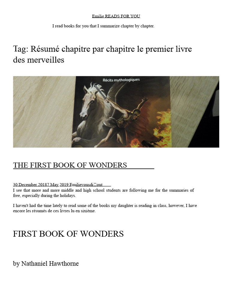 Summary Chapter by Chapter The First Book of Wonders - Emilie READS FOR ...