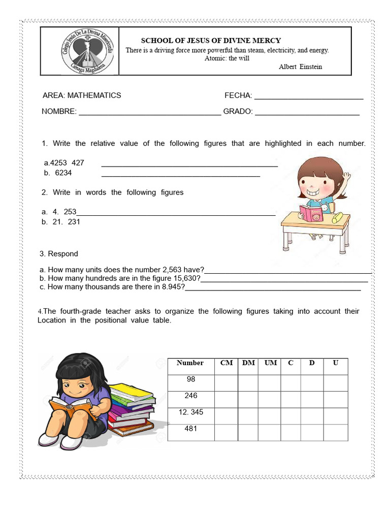 Decimal Numbering System Exam Fourth Grade Mathematics Exam | PDF ...