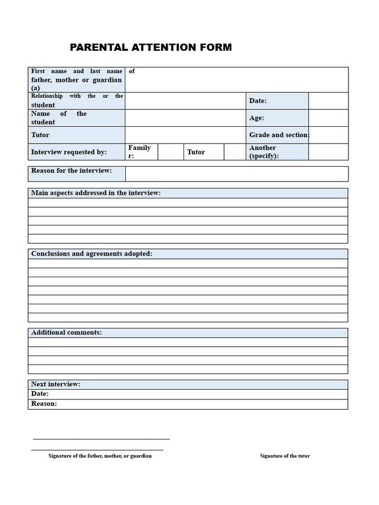 Parental Attention Interview Form | PDF