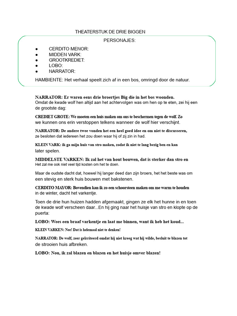 Theaterstuk de Drie Biggen | PDF