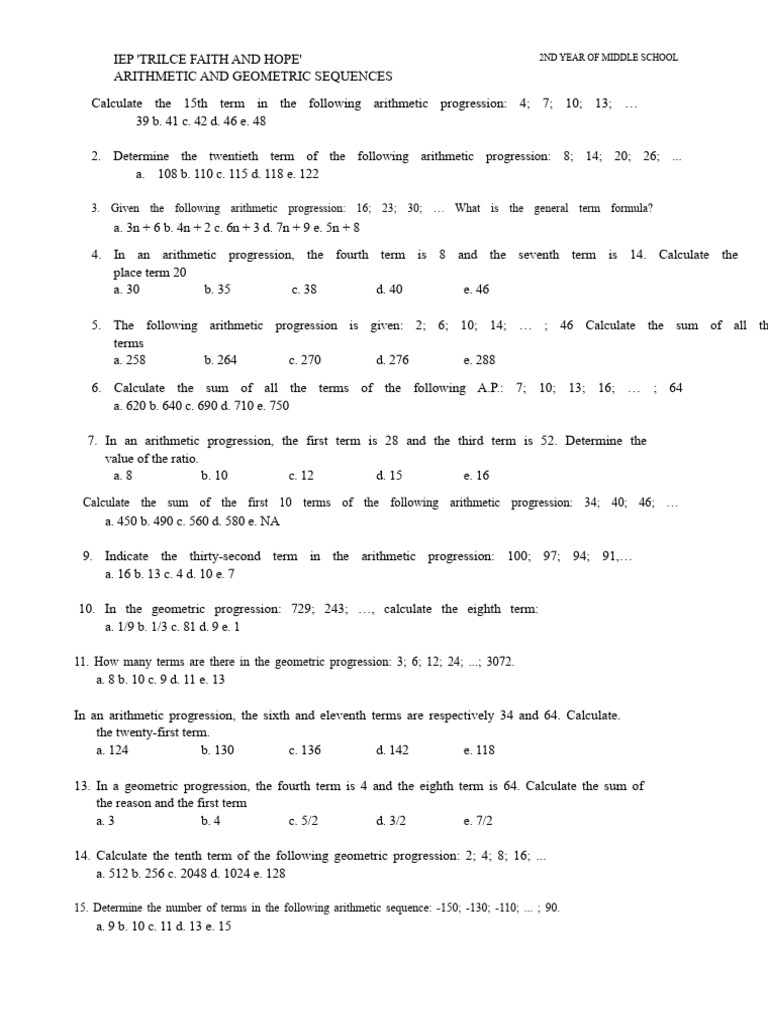 Arithmetic and Geometric Sequences 2ND | PDF