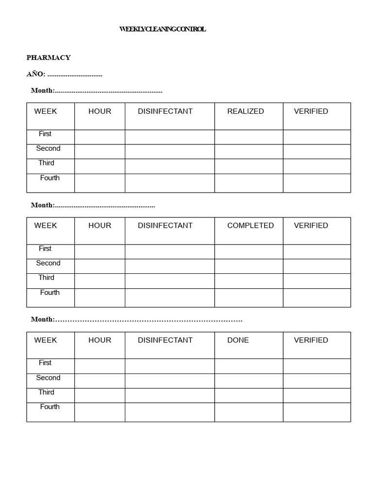 Weekly Cleaning Control | PDF