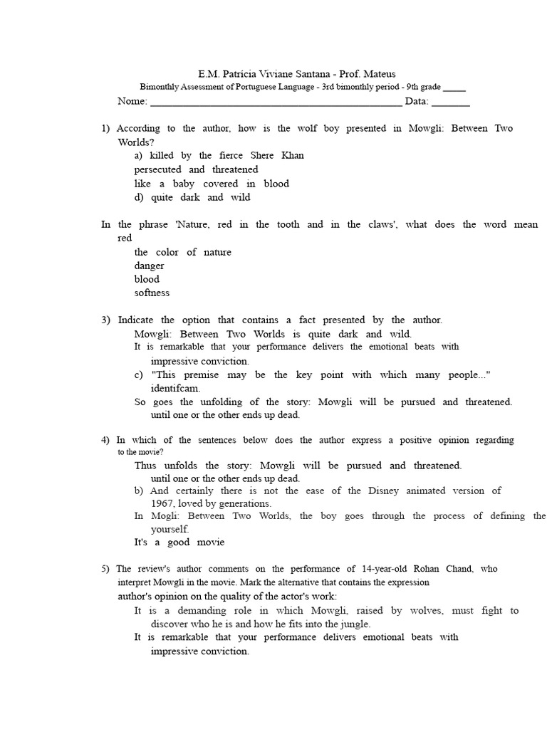 Bimonthly Assessment 3rd Bimester | PDF | Mowgli | Bagheera