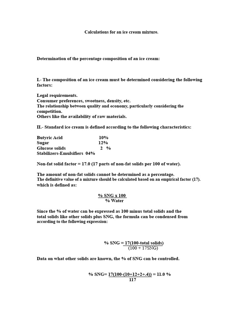 Ice Cream Mixture Composition Calculations | PDF | Cream | Milk