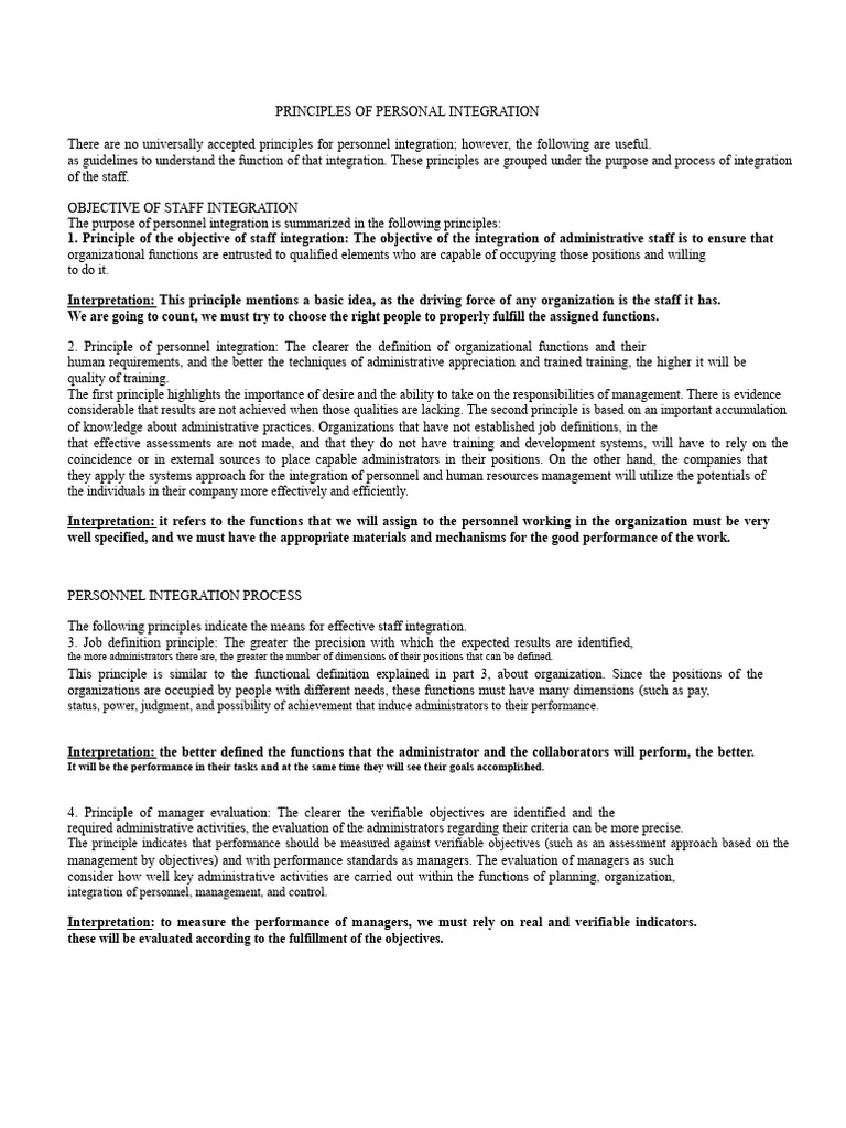 Principles of Staff Integration | PDF | Goal | Evaluation