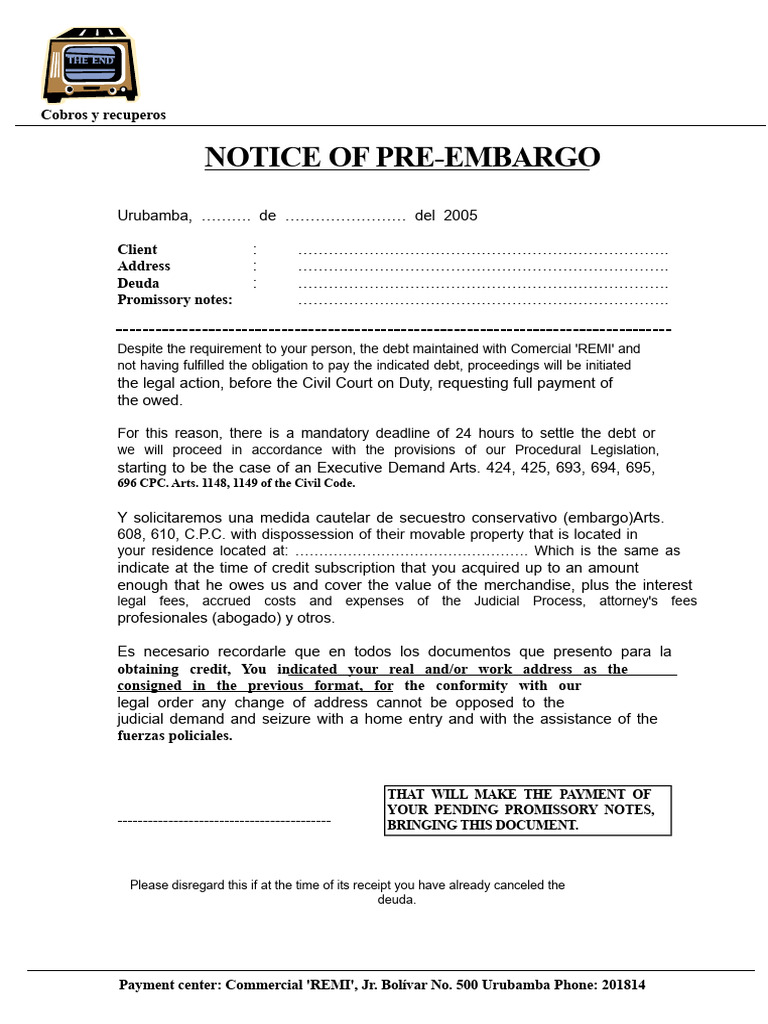 PRE-attachment NOTICE | PDF | Debt | Money