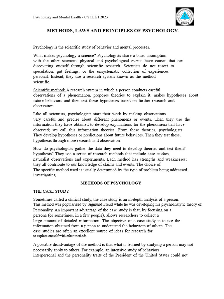 2.1. Methods, Laws, and Principles of Psychology | PDF | Experiment ...