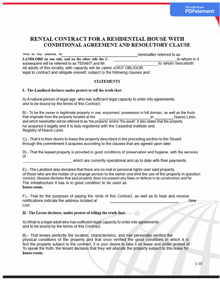 Lease Agreement House Residential Explicit Commissory Agreement ...