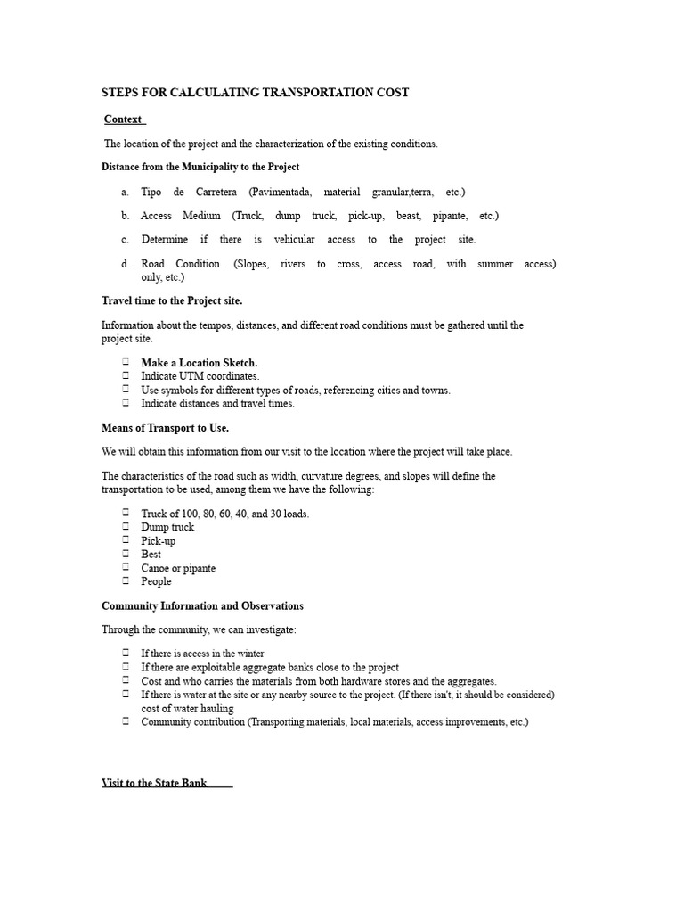 Transportation Cost Calculation Guide | PDF | Road | Road Surface