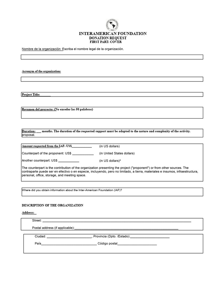 Application Format For The Inter-American Foundation | PDF | Expense ...