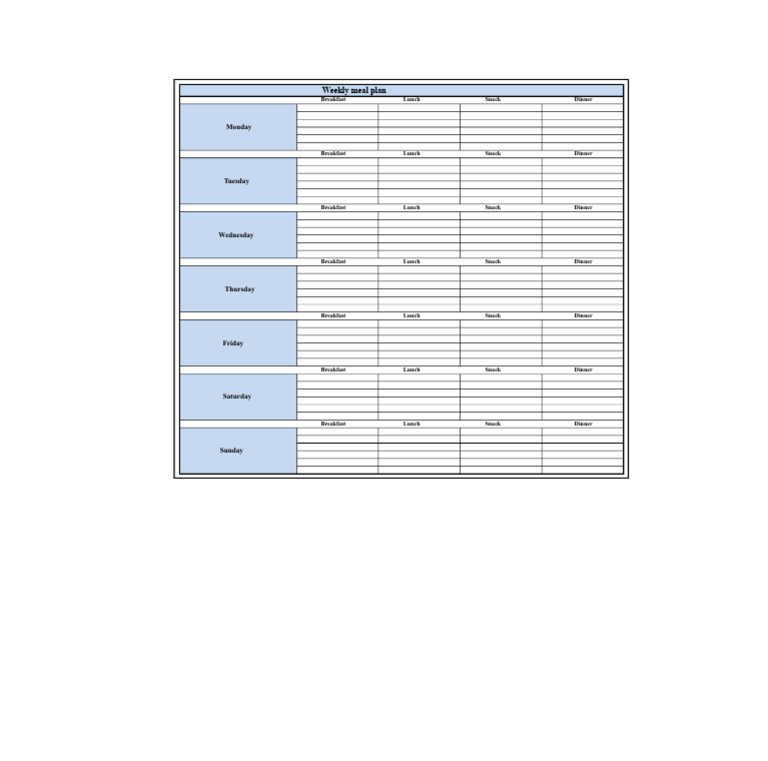 Excel Spreadsheet For Weekly Meal Tracking | PDF