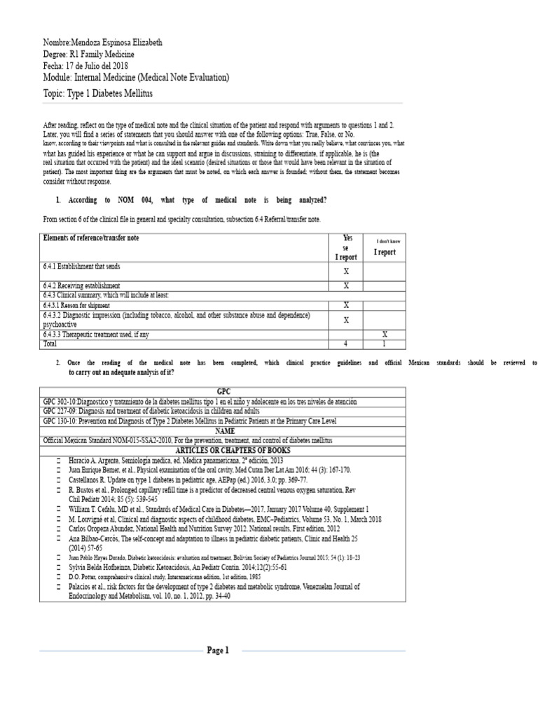 Medical Note Diabetes Mellitus 1 | PDF | Diabetes | Saline (Medicine)