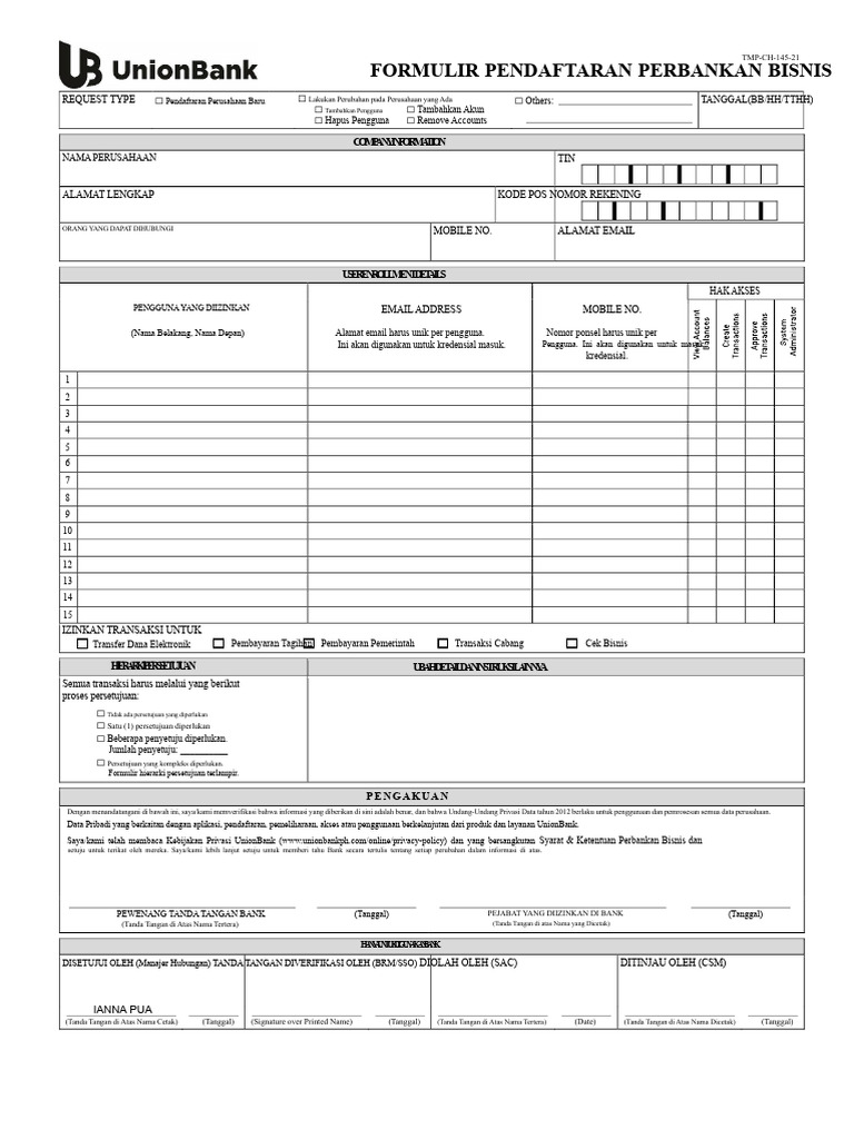 Formulir Pendaftaran UB-Bisnis-Banking | PDF