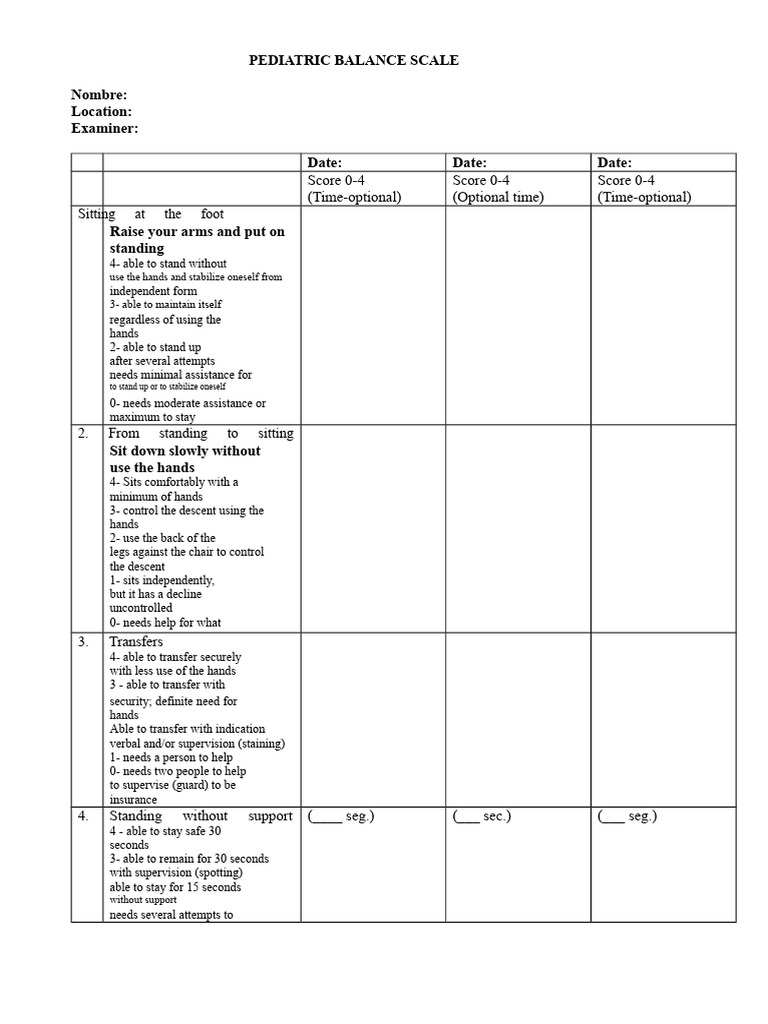 Pediatric Balance Scale | PDF