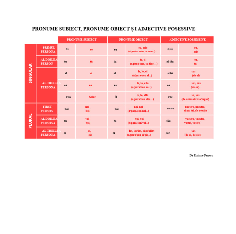 Pronumele Subiect, Pronumele Obiect Și Adjectivul Posesiv | PDF