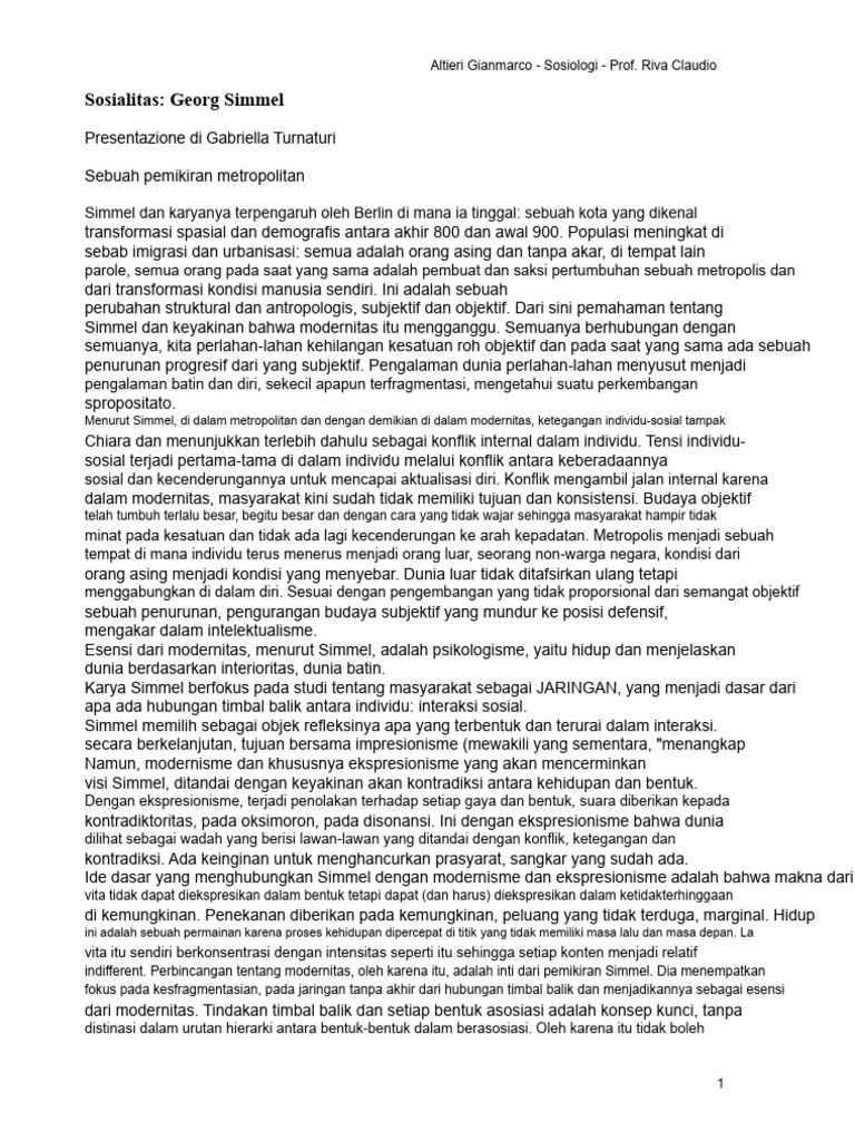 Georg Simmel - Keterhubungan Sosial | PDF