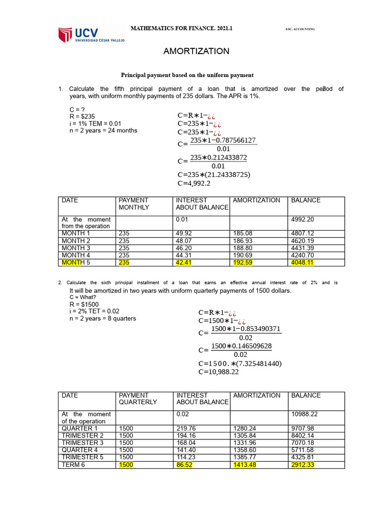 CLASS WORK - AMORTIZATION Session 8 | PDF | Interest | Annual Percentage Rate