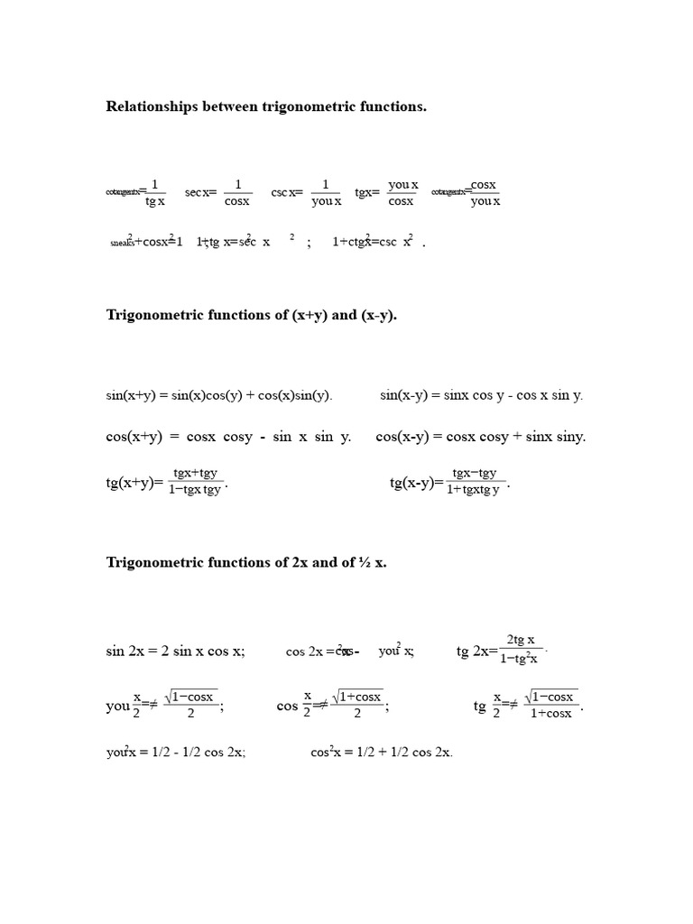 Integral and Derivative Formulas | PDF | Trigonometric Functions | Calculus