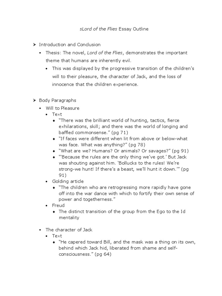 Lord of The Flies Essay Outline | PDF | Id