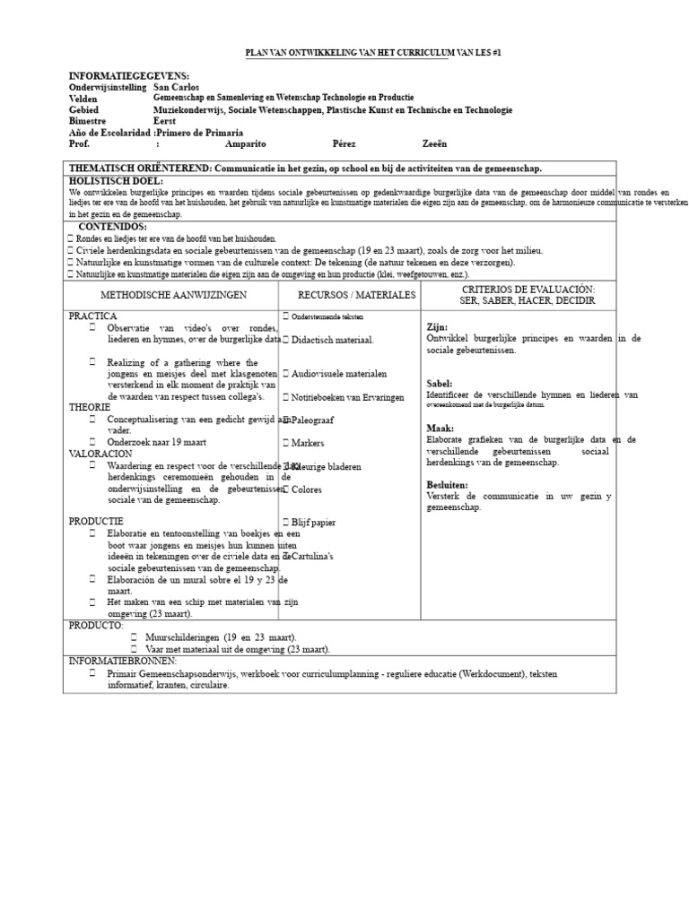 5 Ontwikkelingsplannen Curriculum Cpte San Carlos | PDF