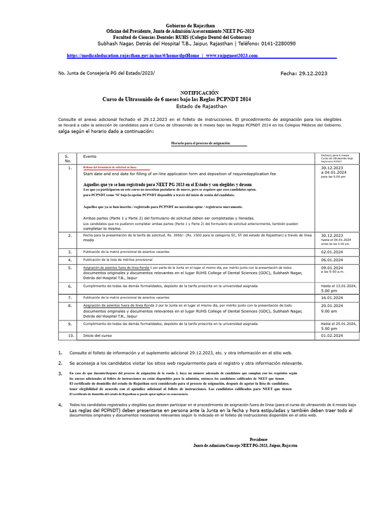 Notificación - PCPNDT 2023 29.12.2023 | PDF