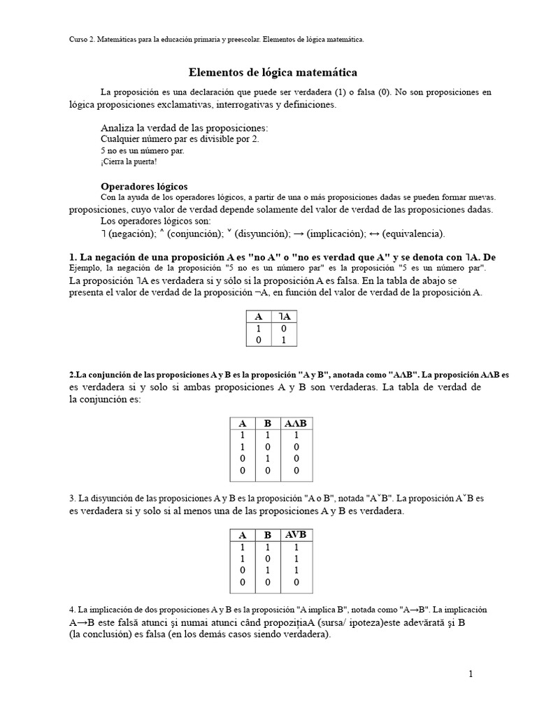 Lógica Matemática para Primaria | PDF | Proposición | Sintaxis (Lógica)