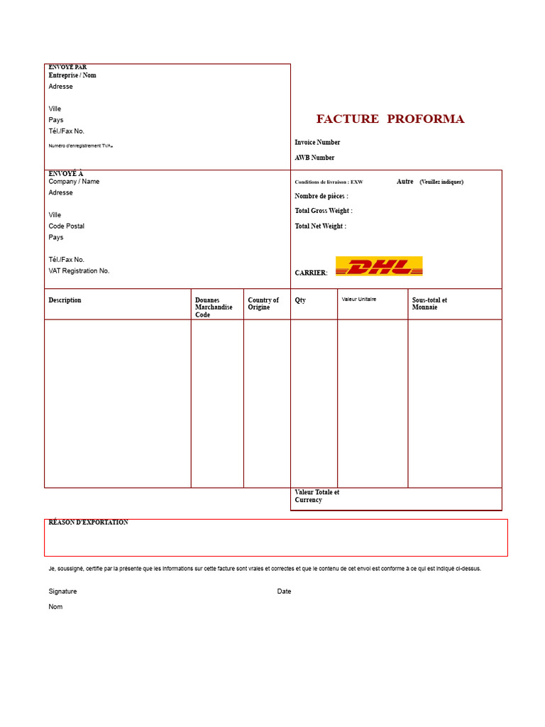 Modèle de Facture Proforma Export | PDF