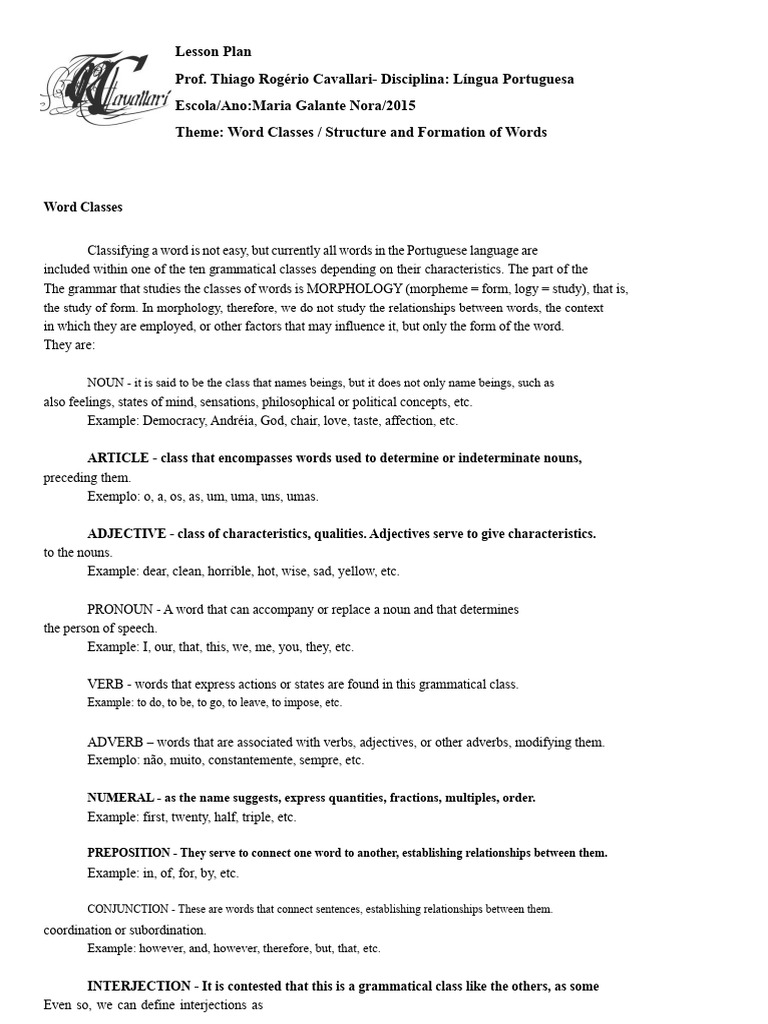 Lesson Plan - Structure and Formation of Words - Improved | PDF | Word ...