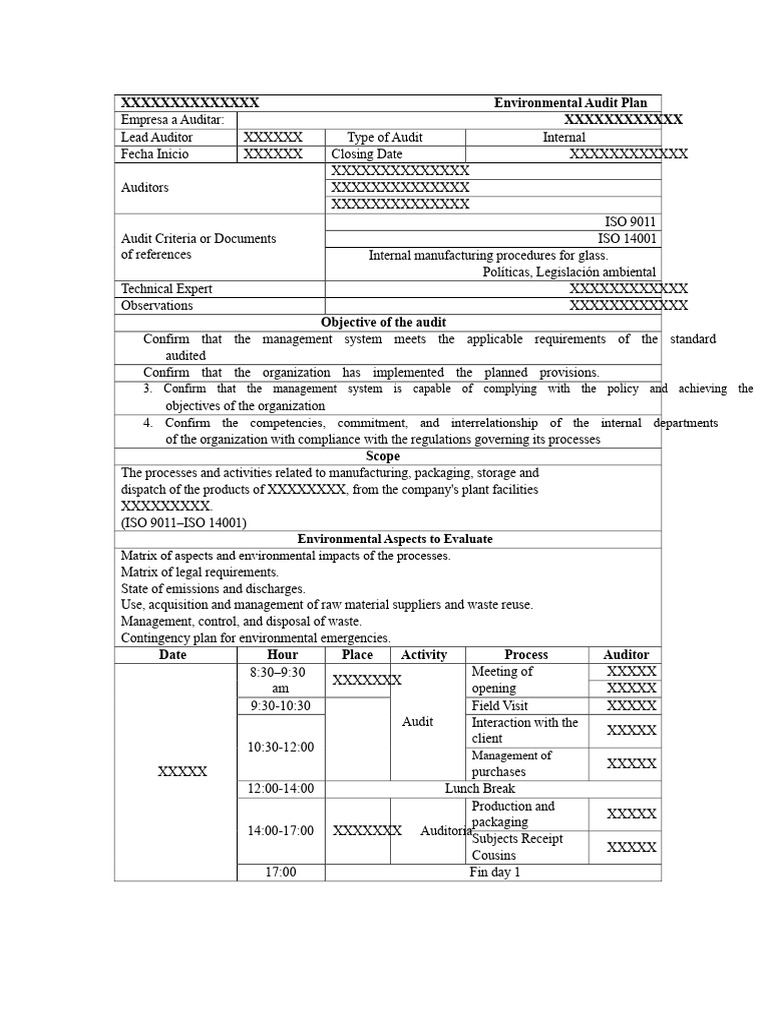 Environmental Audit Plan Table | PDF | Audit | Business