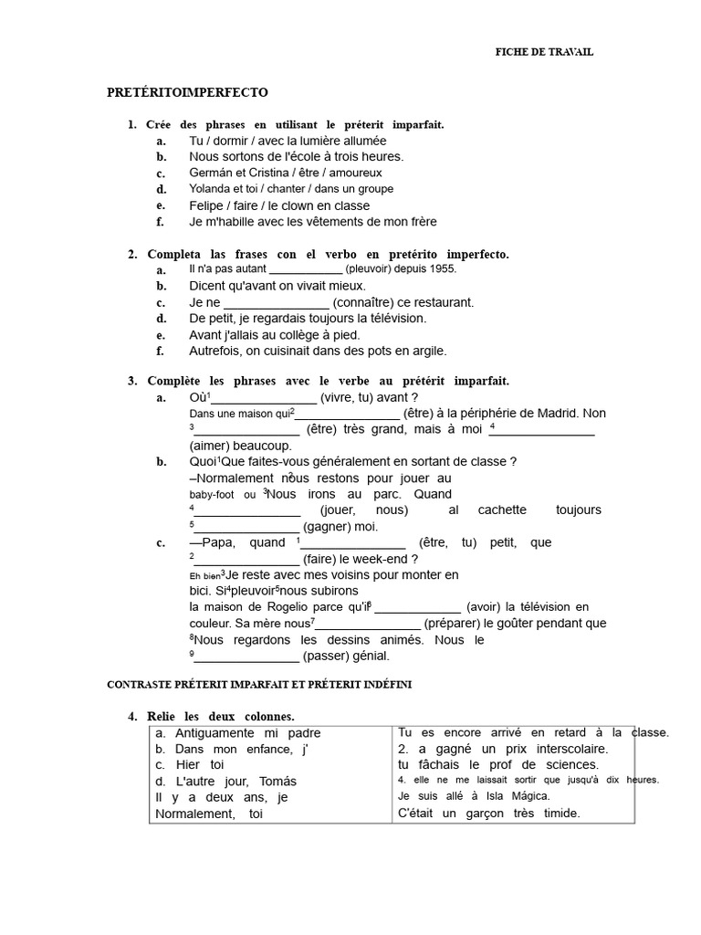 Exercices sur le Prétérit Imparfait | PDF | Mécanique du langage | Syntaxe
