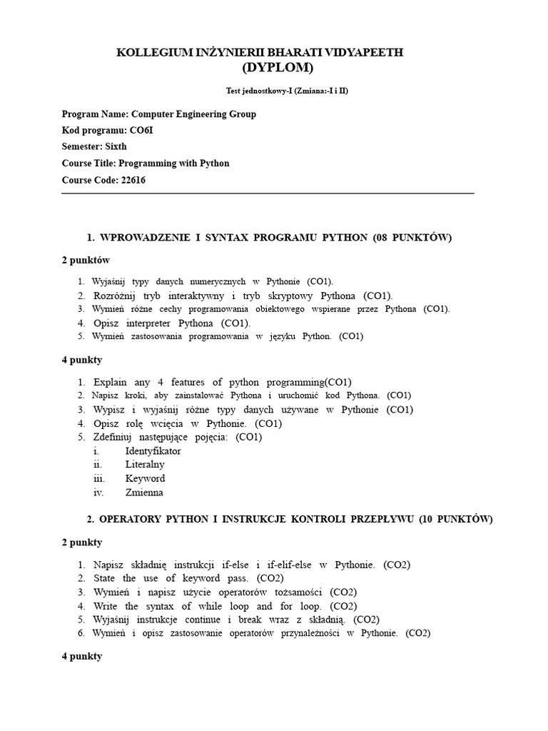 PWP - 22616 - QB - Test Jednostkowy 1 | PDF