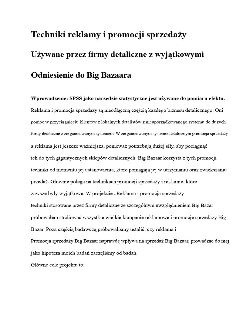 Techniki Reklamy I Promocji Sprzedaży Stosowane Przez Firmy Detaliczne ...