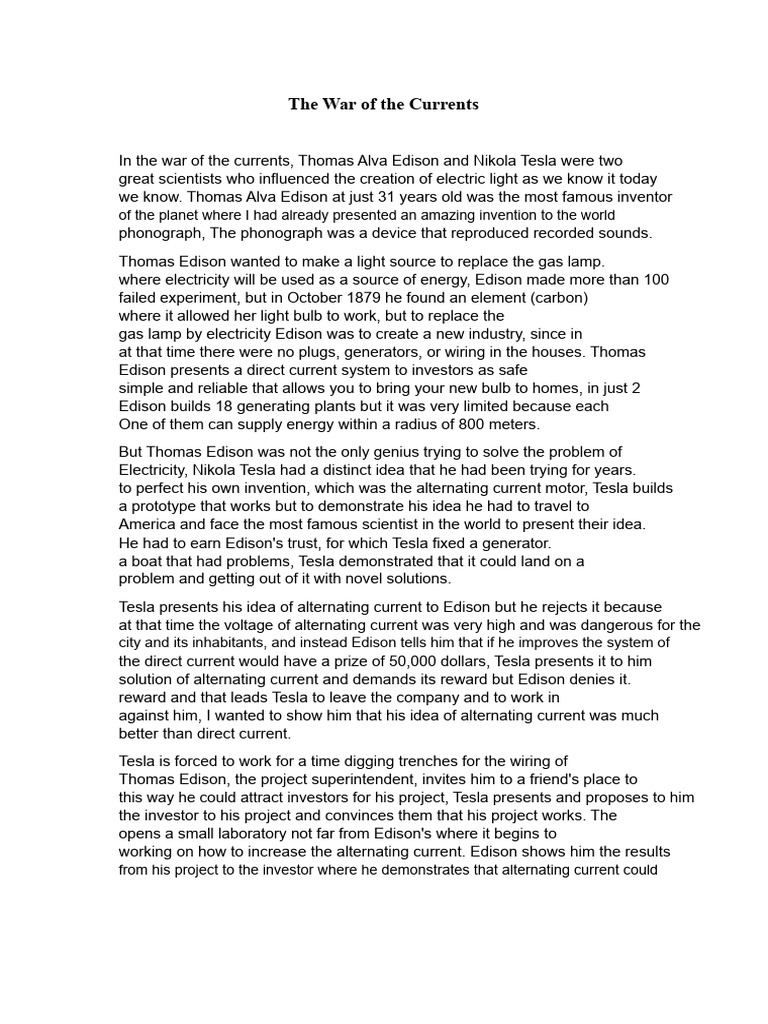 The War of The Currents | PDF | Thomas Edison | Nikola Tesla