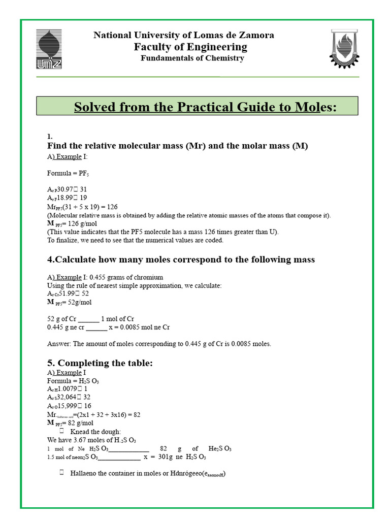 Solved Problems of Moles | PDF | Mole (Unit) | Molecules