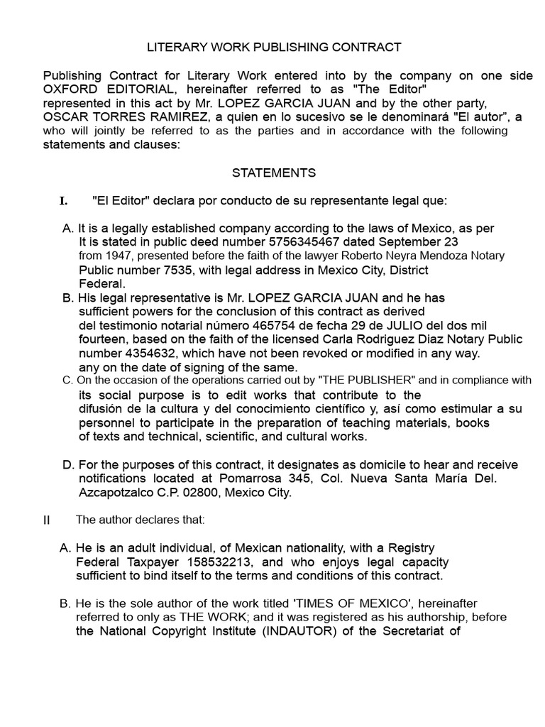 Literary Work Publishing Contract | PDF | Private Law | Common Law