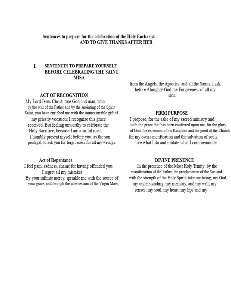 Sentences For The Priest To Prepare For Celebrating The Mass. | PDF ...