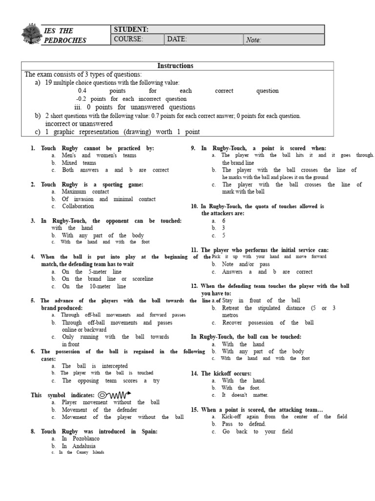 Rugby Exam | PDF | Multiple Choice | Sports