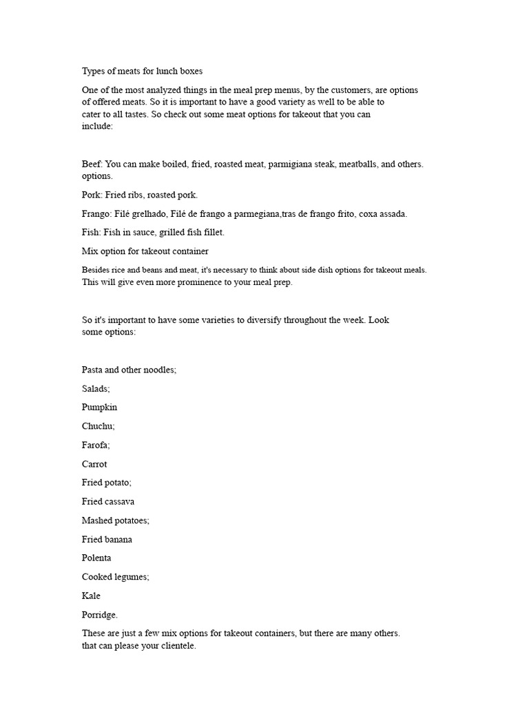Types of Meats For Takeout Meals | PDF | Lunch | Meal