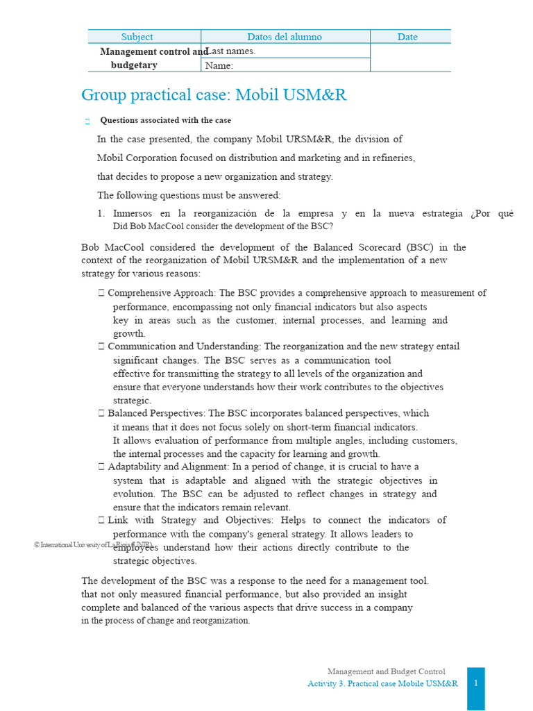 Case 3 - Management Control and Budgeting | PDF | Goal | Incentive