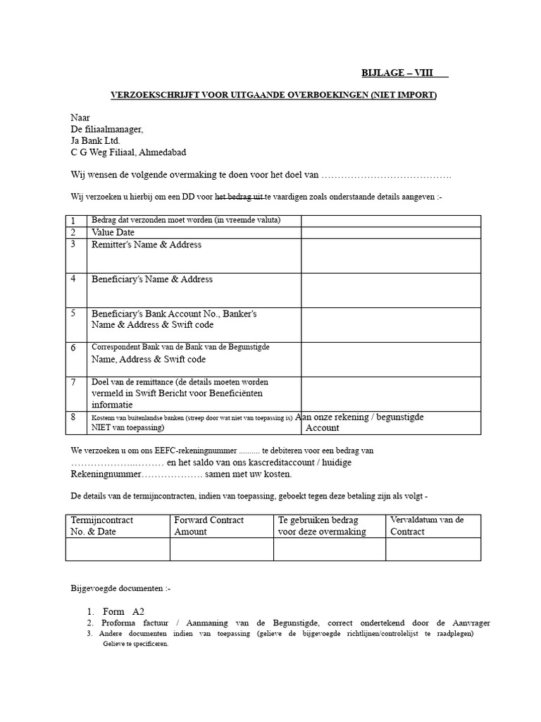Verzoekbrief - Uitgaande Overmaking (Geen Import) | PDF