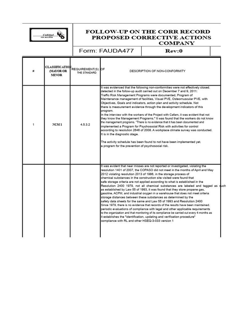 COR Record Follow-Up and Action Plan | PDF | Regulatory Compliance | Audit