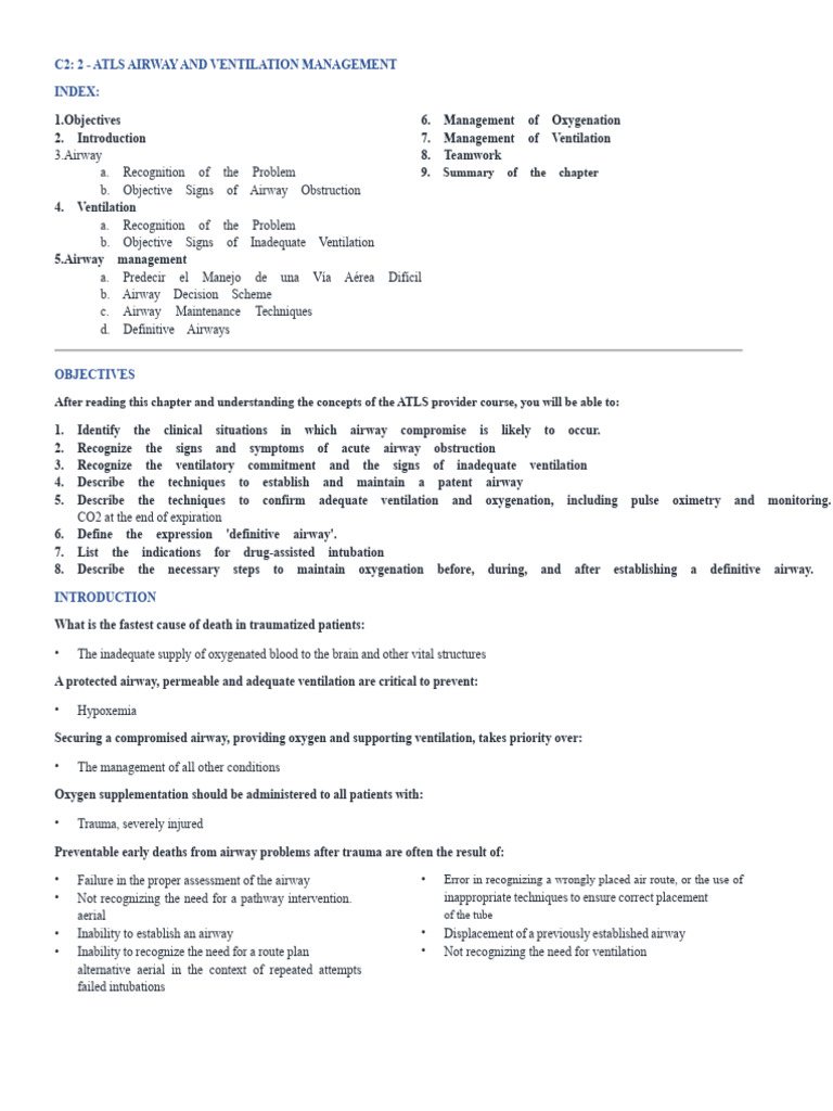 ATLS Airway & Ventilation Management Guide | PDF | Breathing | Larynx
