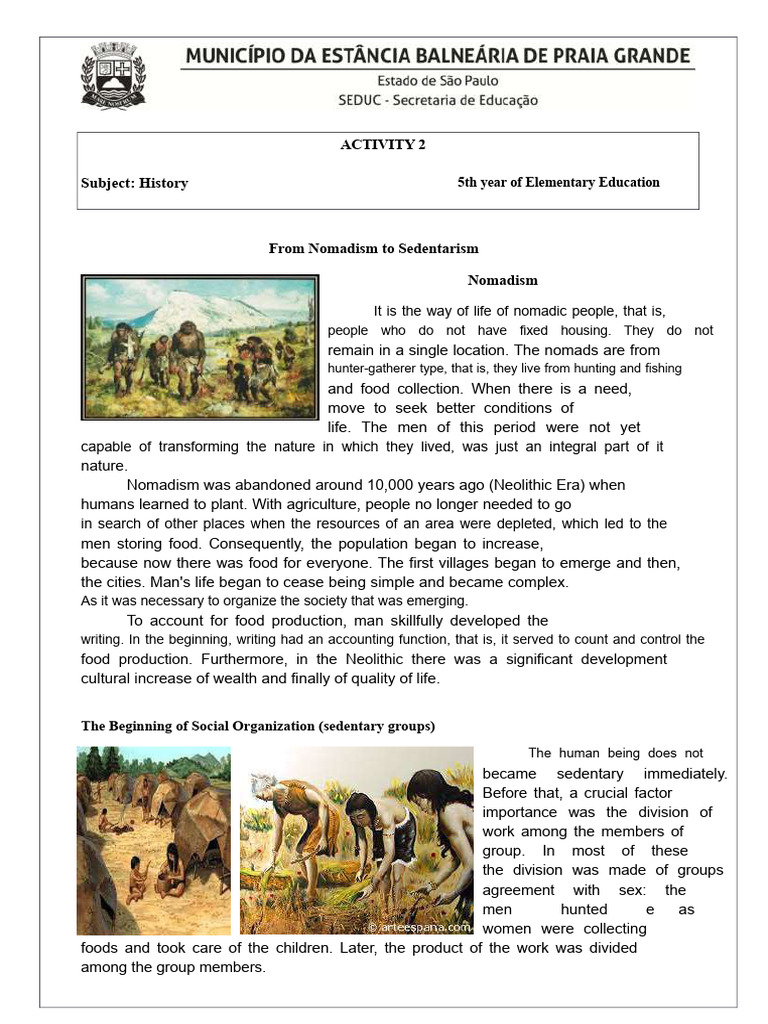 5th Grade - Activity 2 History | PDF | Nomad | Hunter Gatherer