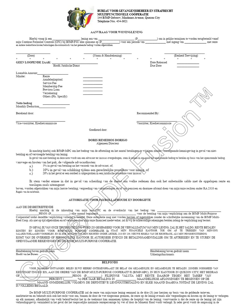 BJMP-Coop Woonlening Formulier | PDF